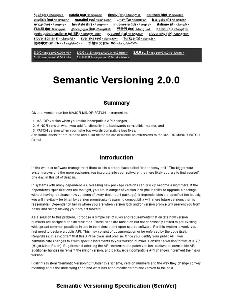 Semantic Versioning (SemVer) 2.0.0 - Standard | PDF | Computer ...