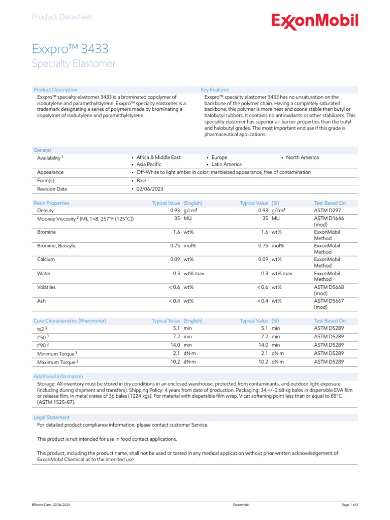 Exxpro™ 3433: Specialty Elastomer | Download Free PDF | Polymers ...