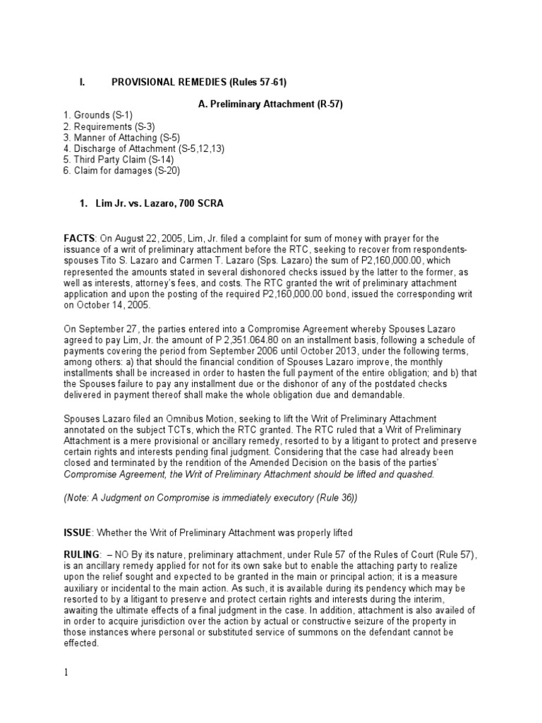 PROVISIONAL REMEDIES Case Digestss | PDF