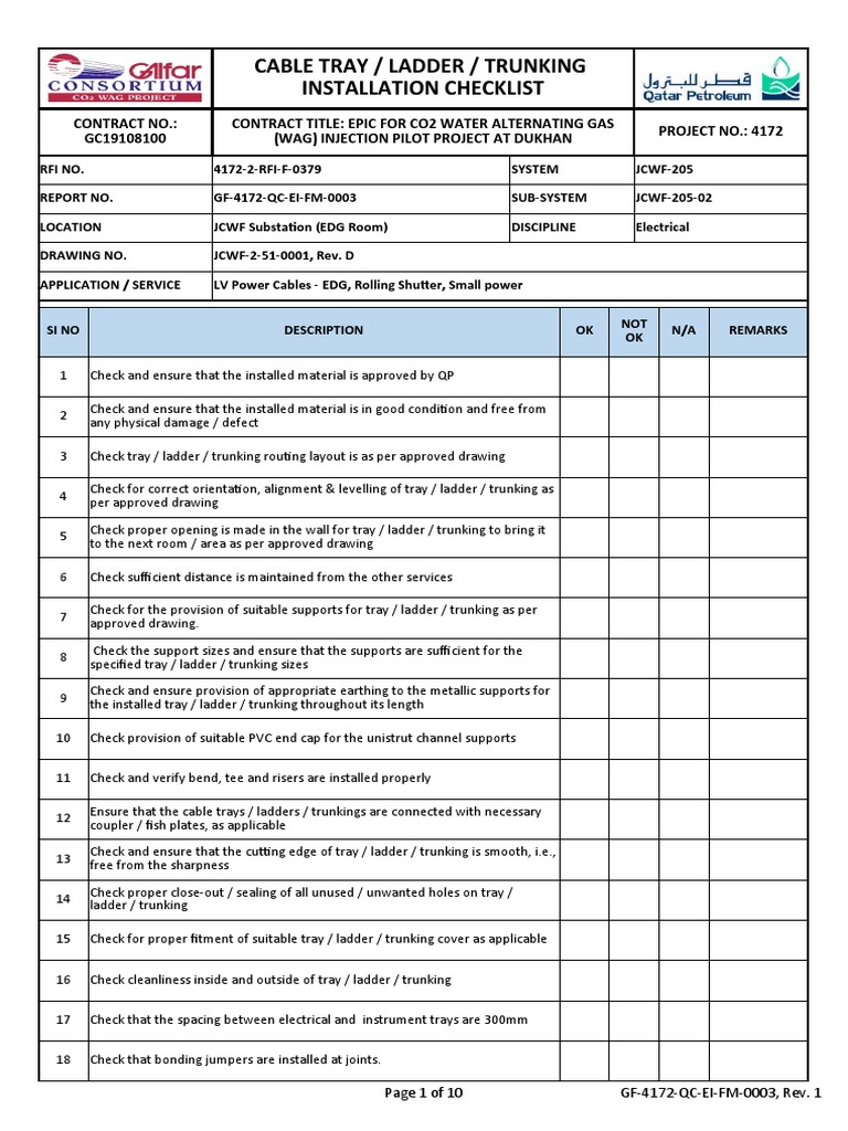 Gf-4172-Qc-ei-fm-0003, Rev. 1 Cable Tray Ladder Trunking | PDF ...