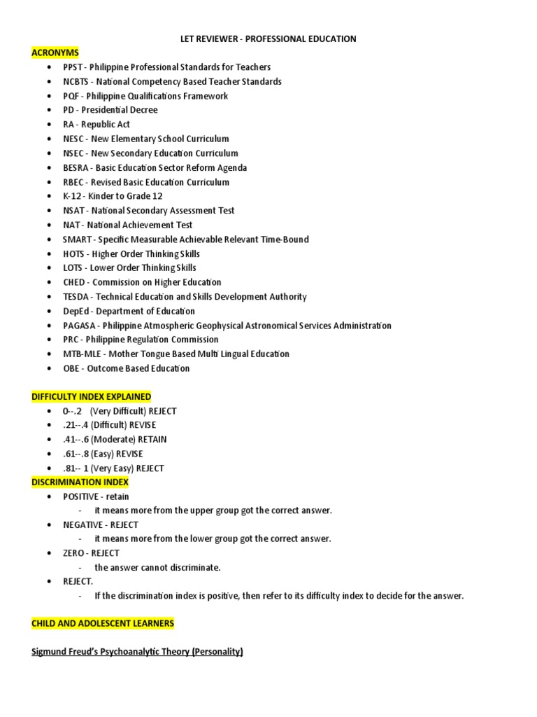 Let Reviewer - Profed | PDF | Schema (Psychology) | Learning