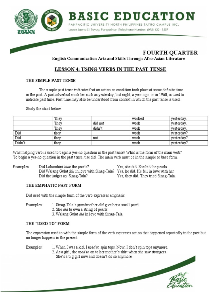 Using Past Tense Verbs Effectively | PDF | Grammatical Tense | Verb