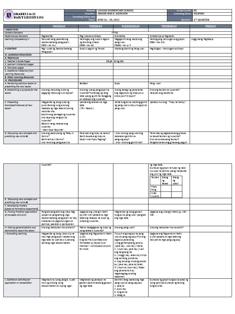 DLL - Filipino 3 - Q4 - W9 | PDF