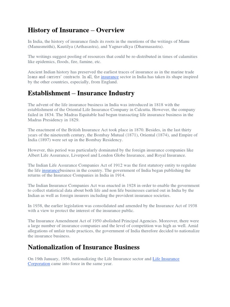 History of Insurance | PDF | Finance & Money Management