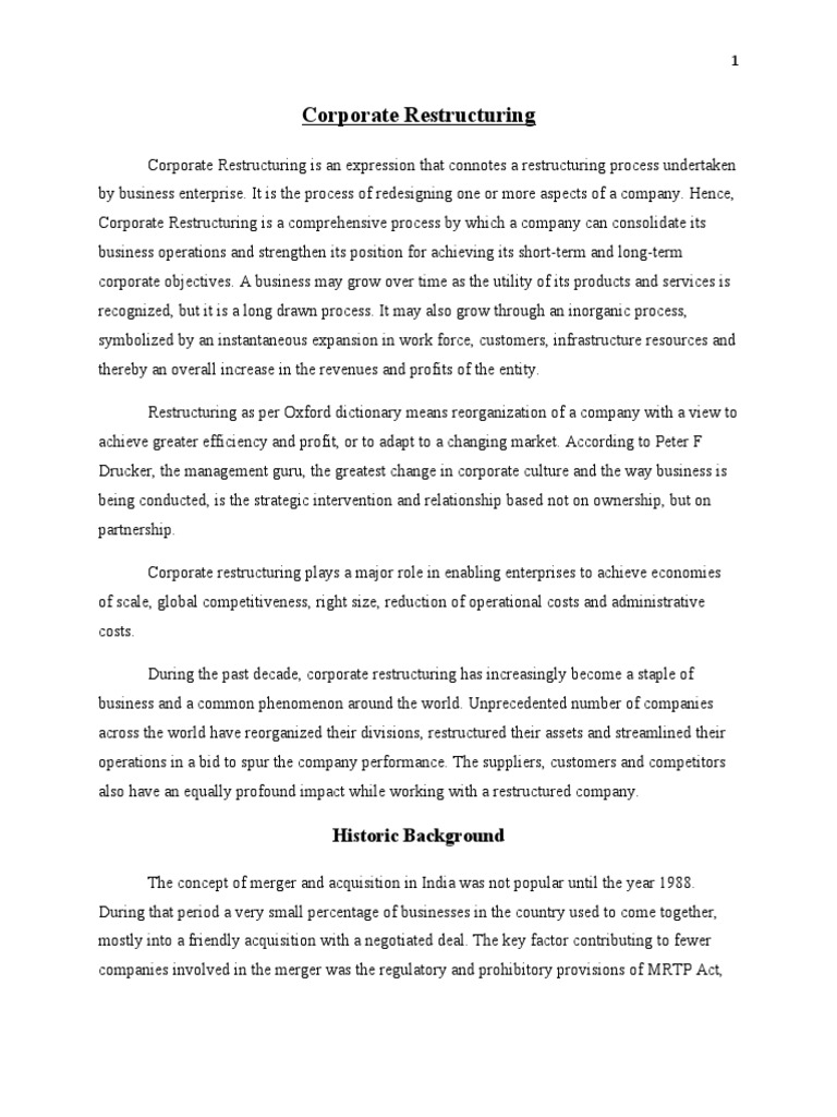 Corporate Restructuring | PDF | Mergers And Acquisitions | Economies
