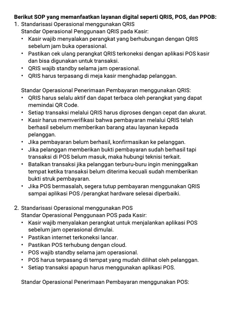 SOP Layanan Digital QRIS, POS Dan PPOB | PDF