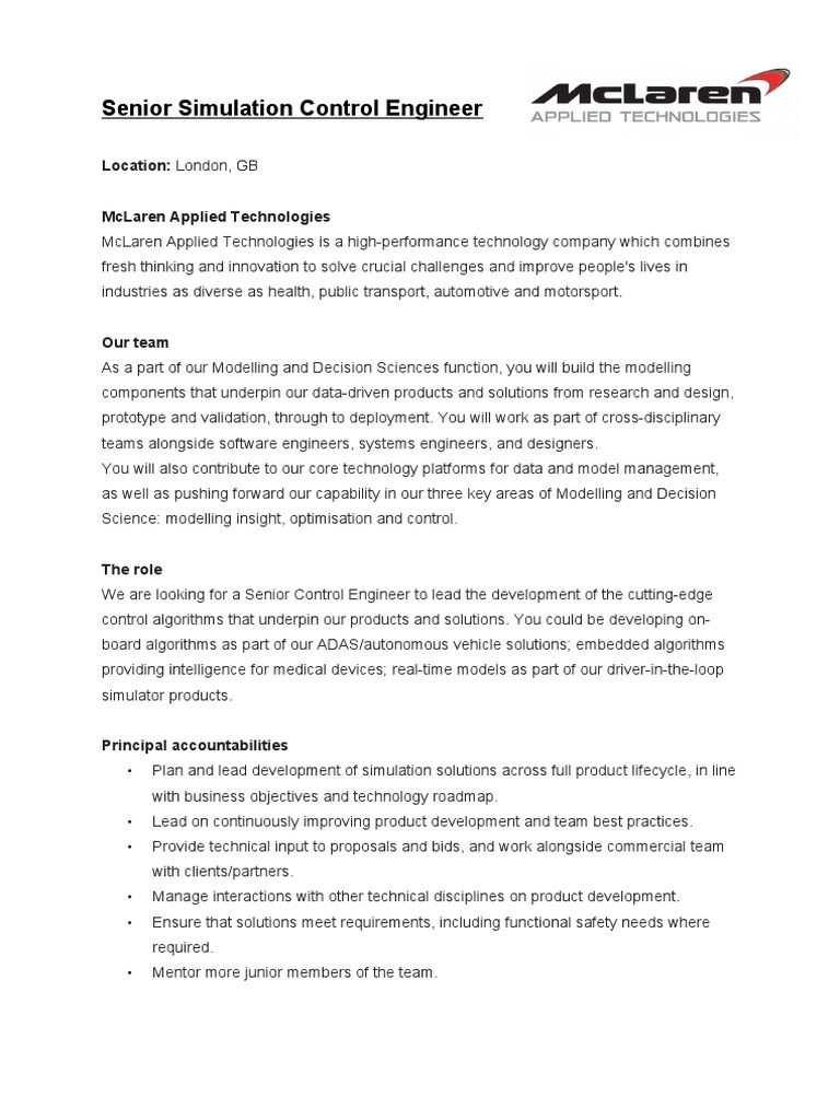 McLaren Simulation Control Engineering | PDF | Simulation | Engineer McLaren Simulation Control Engineering | PDF | Simulation | Engineer
