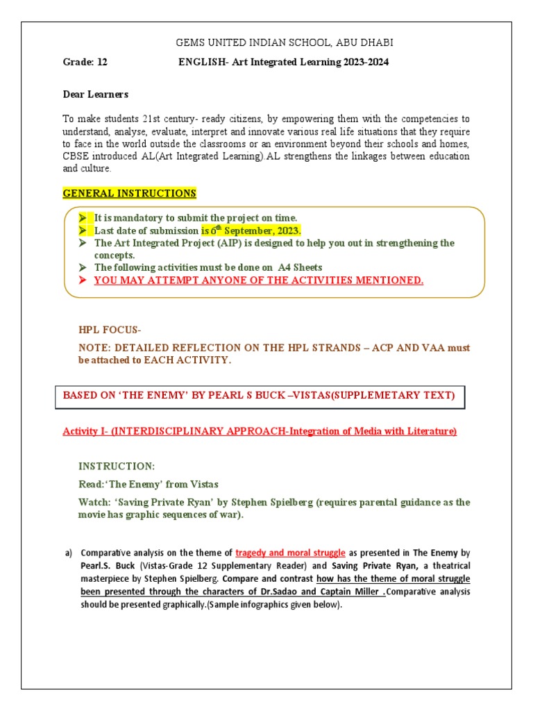 Grade 12 Art Integrated Project-English-1 | PDF