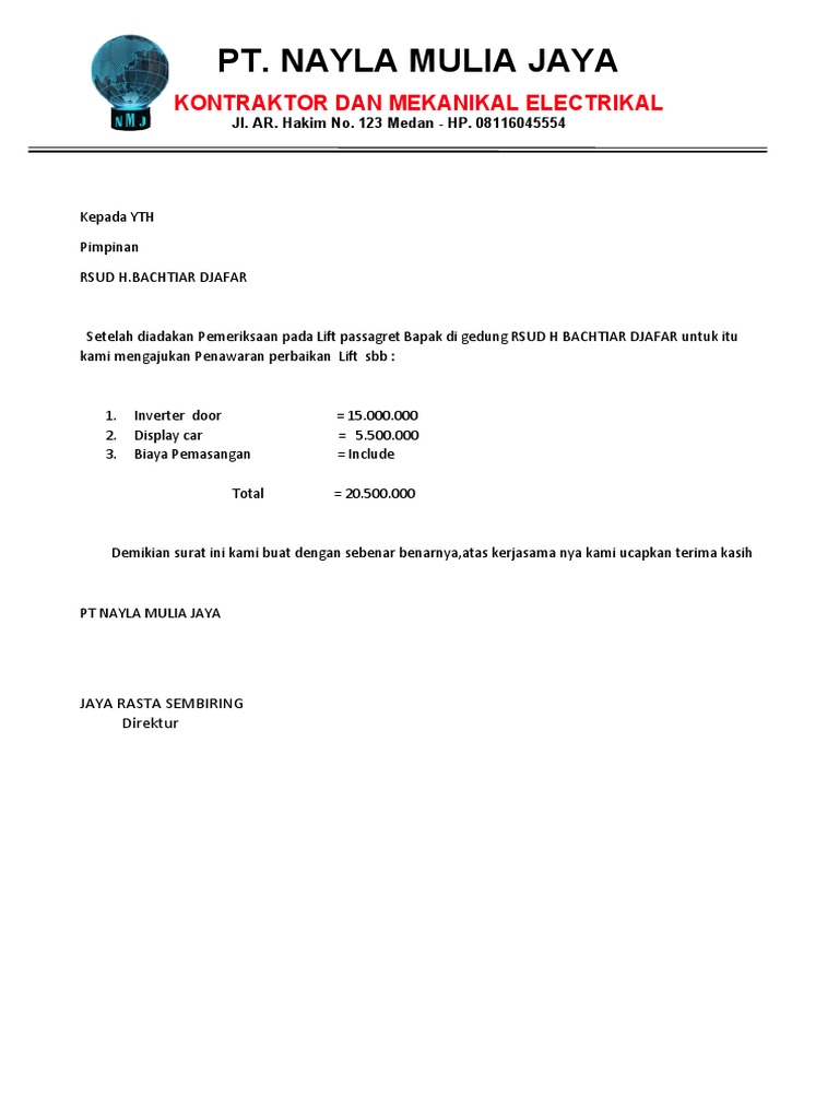 CONTOH PENAWARAN PT NAYLA RS Sembiring | PDF