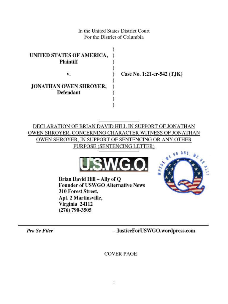 Declaration in Support of Sentencing For Owen Shroyer - U.S. District ...