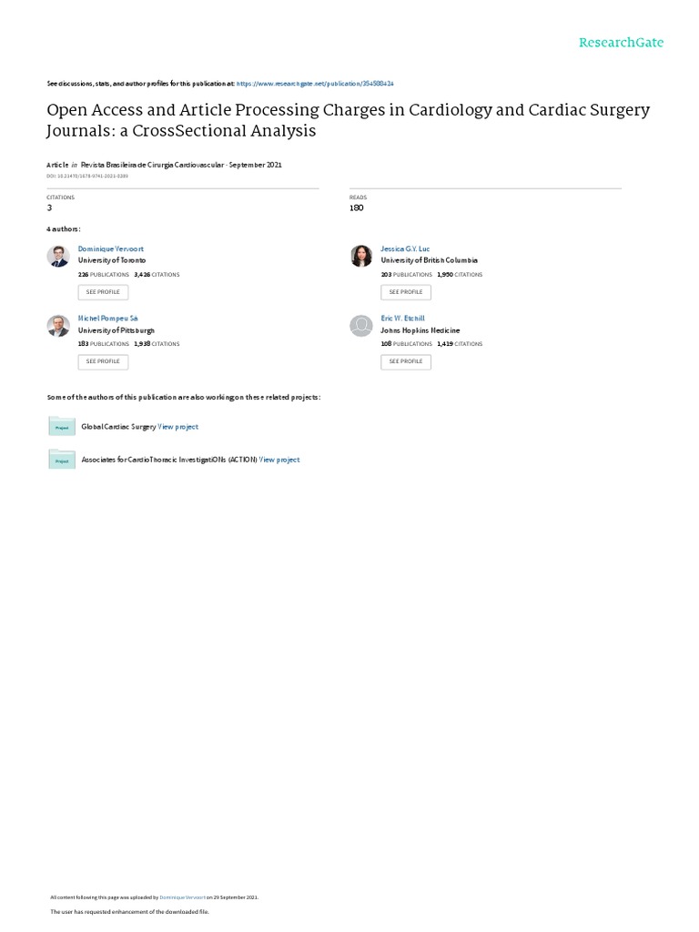 Open Access and Article Processing Charges in Cardiology and Cardiac ...