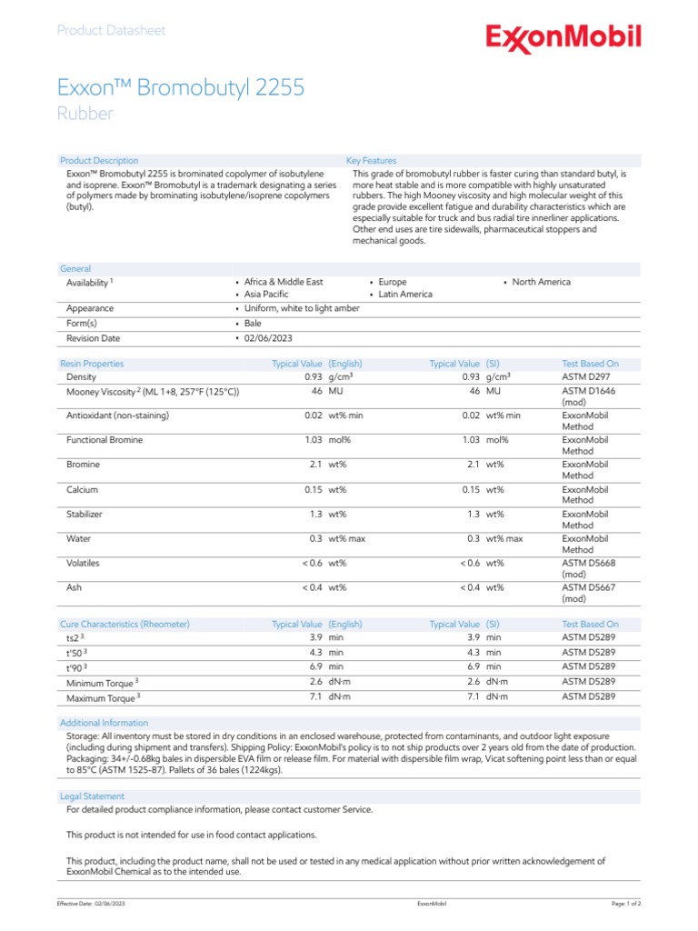 Exxon™ Bromobutyl 2255: Rubber | PDF | Materials | Chemistry