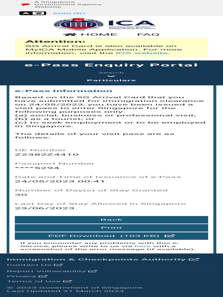 ICA SG Arrival Card | PDF | Finance & Money Management | Computers