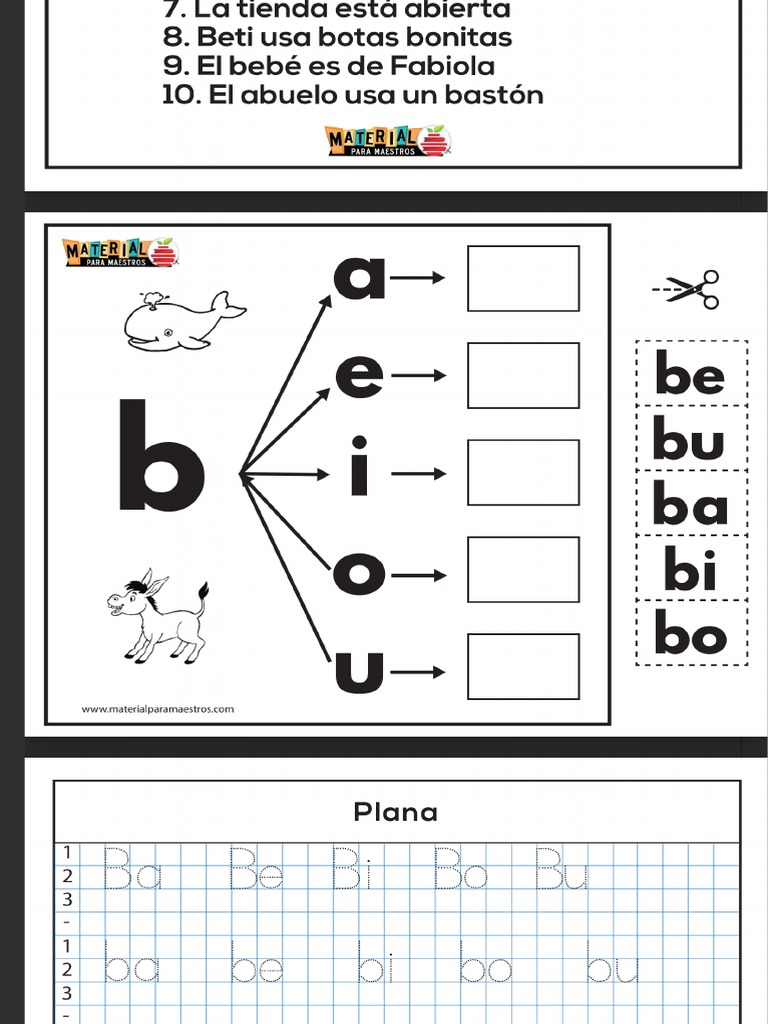 Ejercicios de Lectura con Sílabas Ba Be Bi Bo Bu | PDF