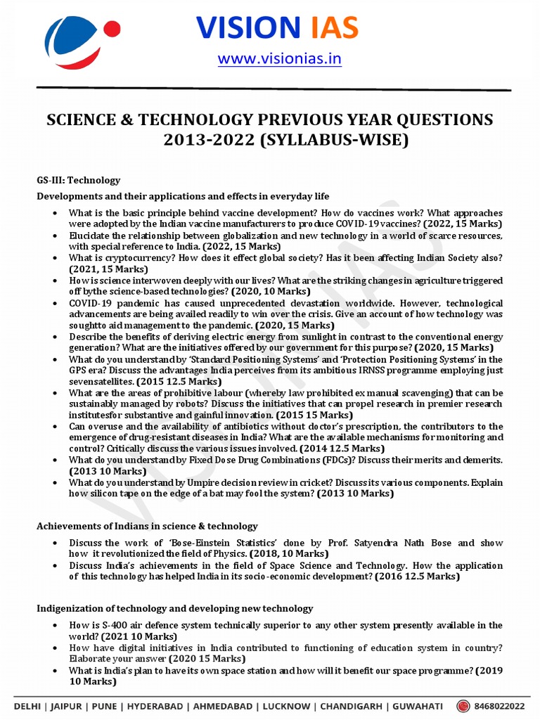 92b9f Science and Technology Previous Year Questions 2013 2022 | PDF ...
