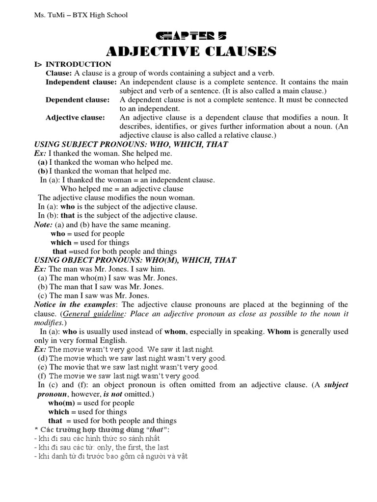 Relative Clauses and Exercises | PDF | Verb | Adjective