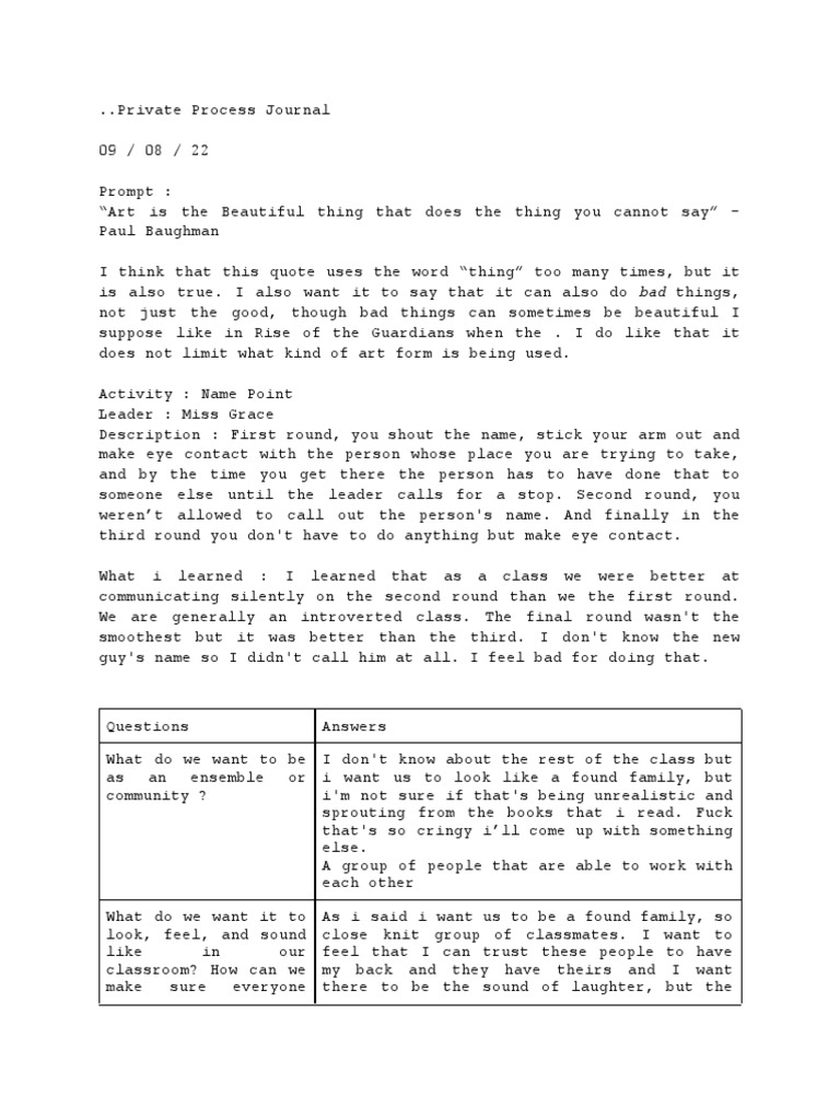 Theatre - Private Process Journal | PDF | Laughter