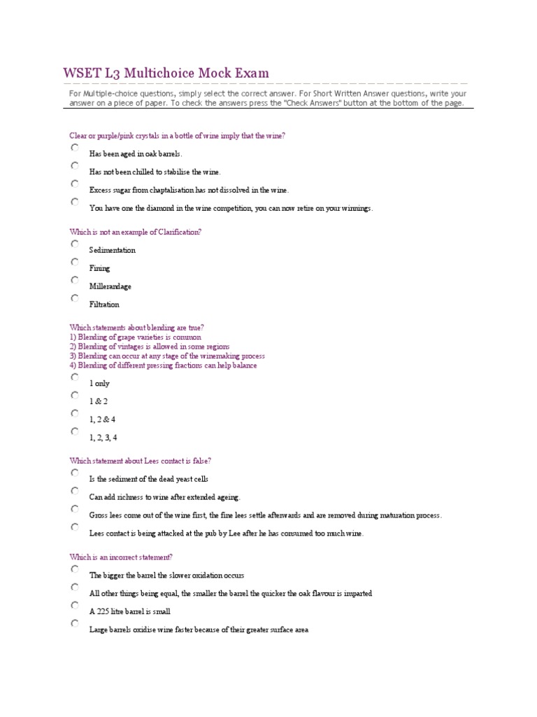 150 Questions Multichoice Mock Exam | PDF | Wine | Fermentation In ...