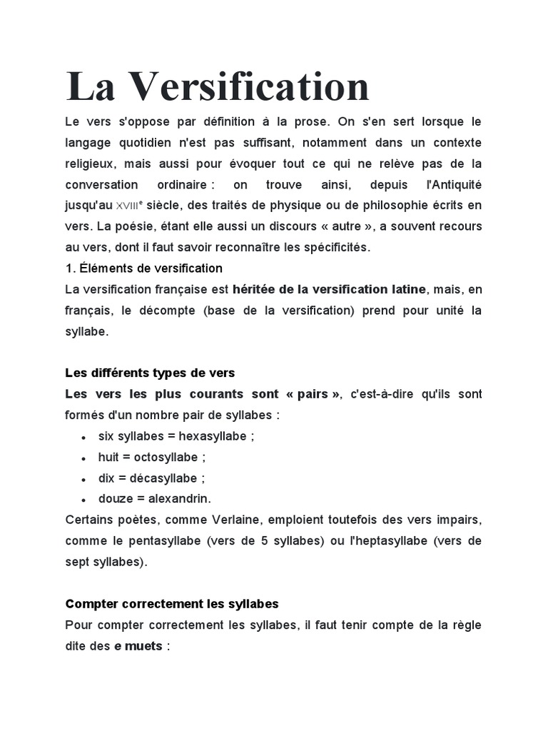 La Versification | Descargar gratis PDF | Syllabe | Rime dans la poésie