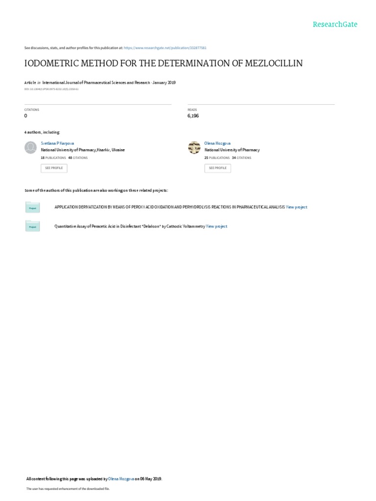 Iodometric Method For The Determination of Mezlocillin: Article | PDF ...
