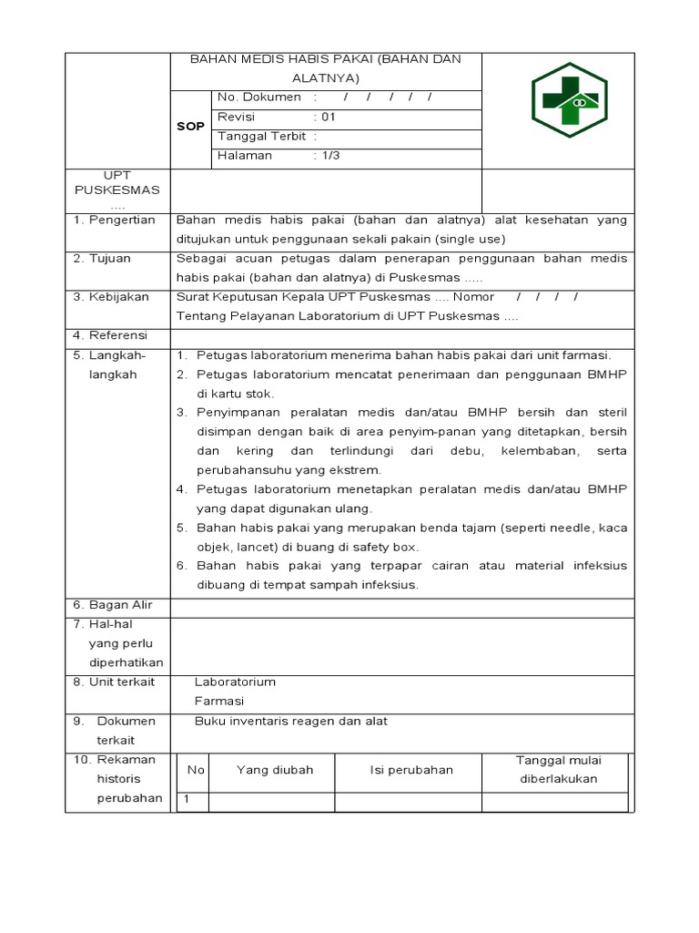 3.9.1 B SOP BAHAN MEDIS HABIS PAKAI (BAHAN DAN ALATNYA) | PDF