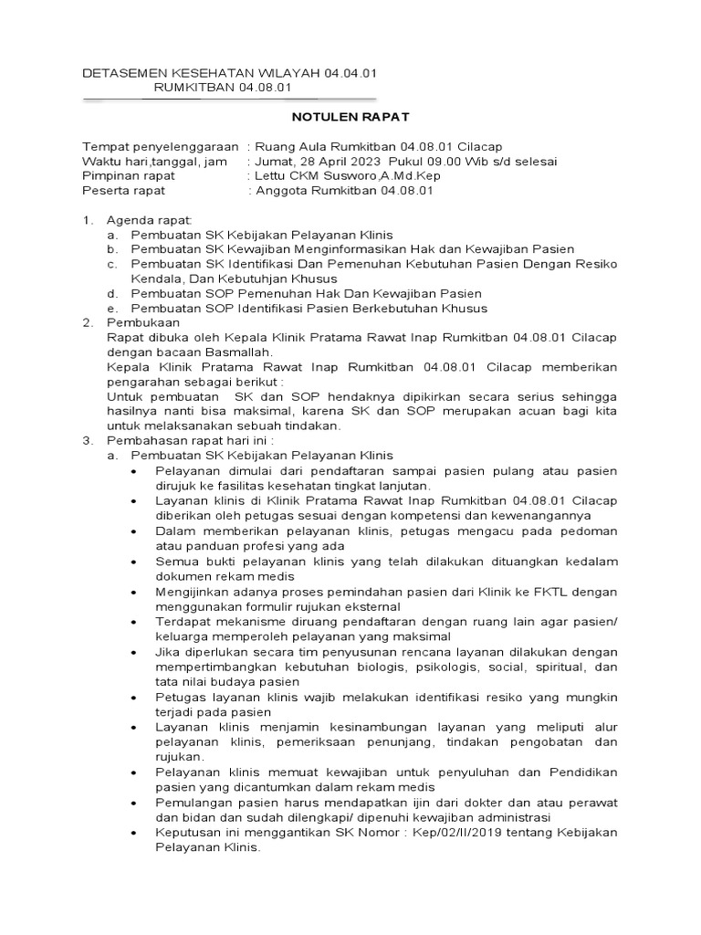 Notulen Pembuatan SK SOP | PDF