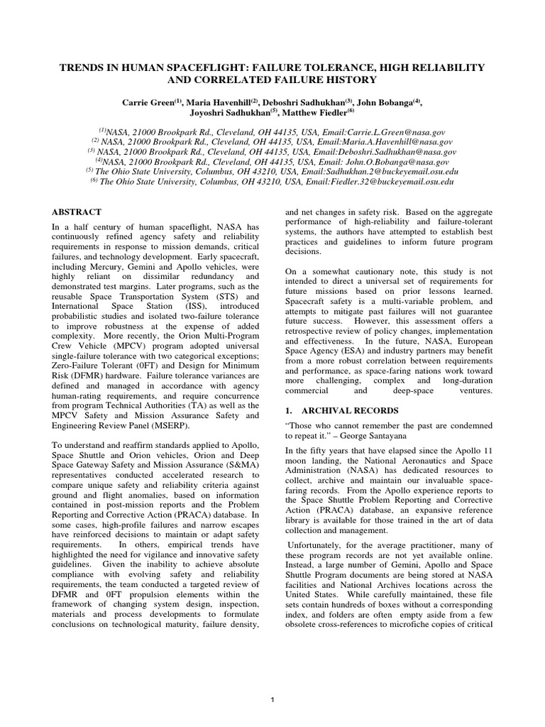 Trends in Human Spaceflight Failure Tolerance High Reliability | PDF ...