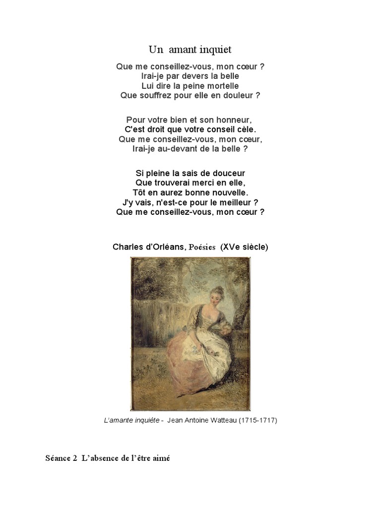 Un Amant Inquiet - Version Élève | PDF