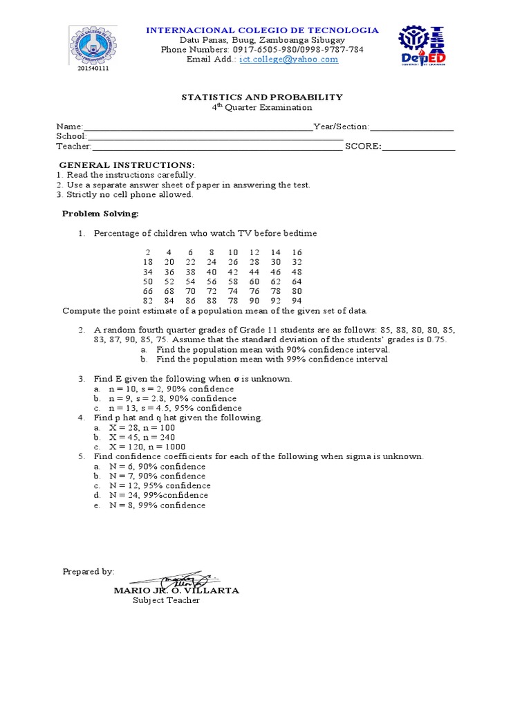 Statistics & Probability Exam Guide | PDF