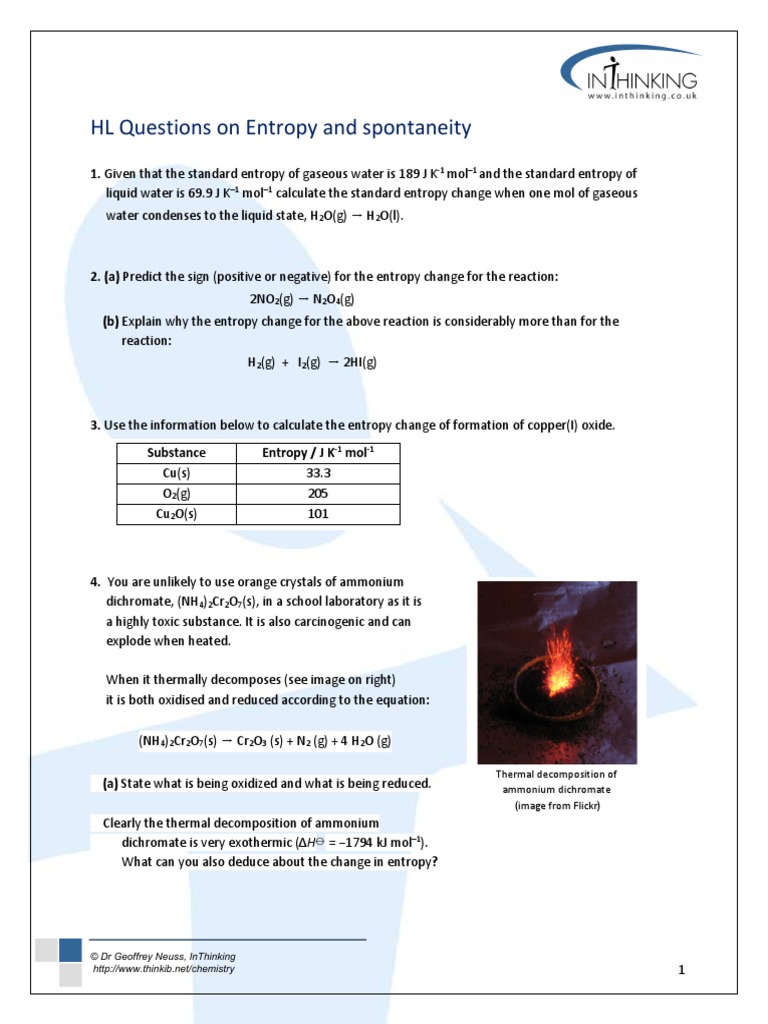 Q - Entropy - Spontaneity | PDF