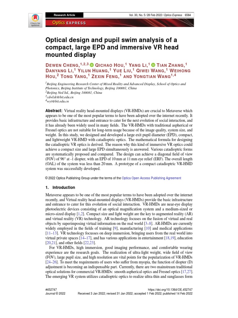 Optical Design and Pupil Swim Analysis of A Compact, Large EPD and ...