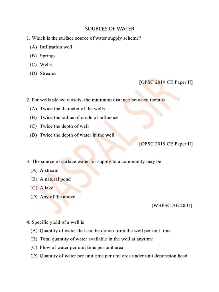 2.SOURCES OF WATER QUESTIONS | PDF