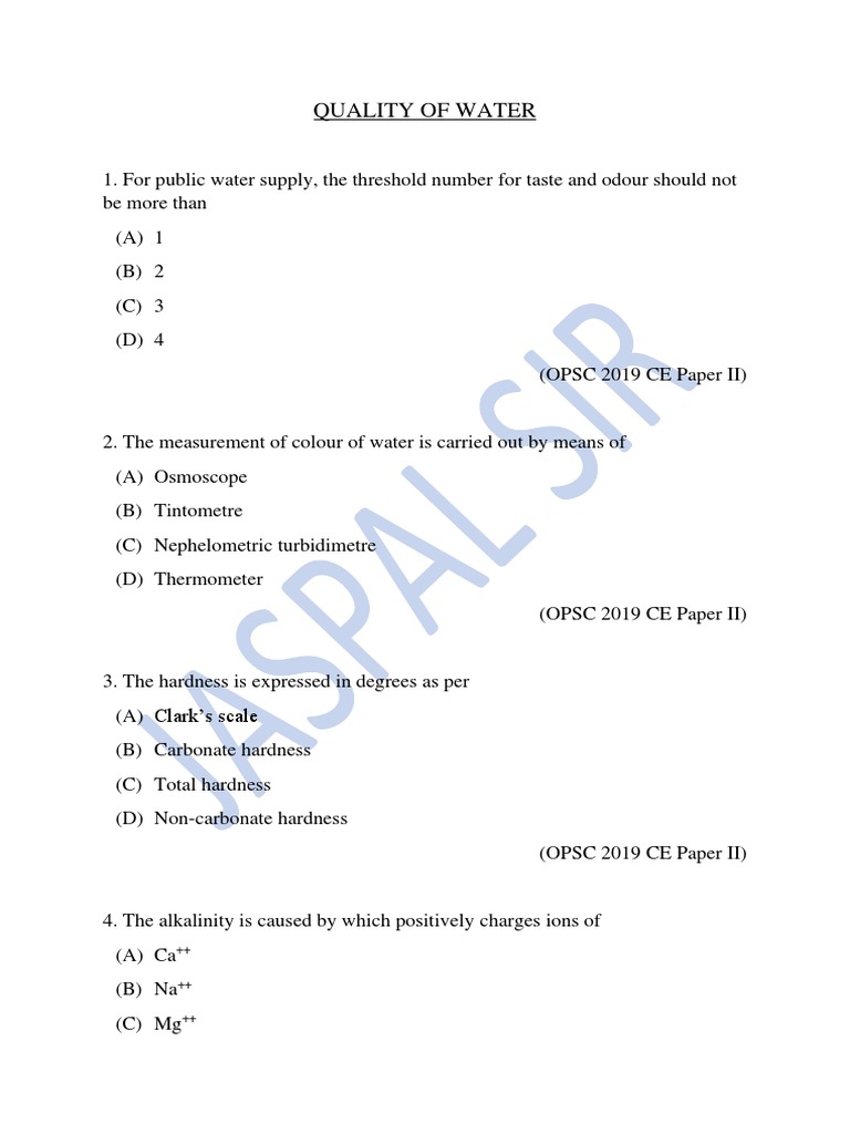 Quality of Water Questions | PDF | Litre | Environmental Science