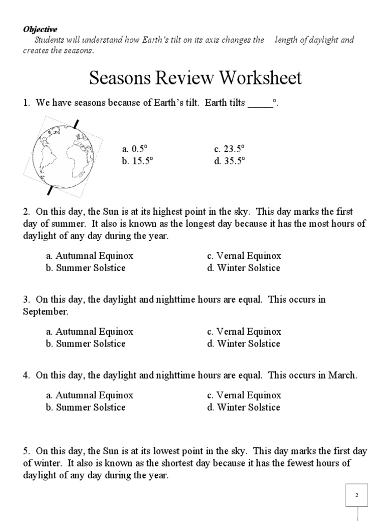 Seasons Worksheet | PDF | Solar System | Astronomy