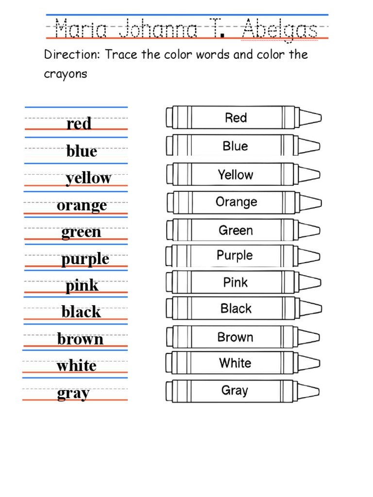 Math - Tracing Color Names and Crayons | PDF