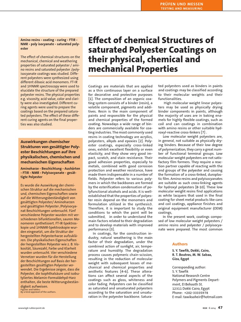 Effect of Chemical Structures of Polyester Coating | PDF