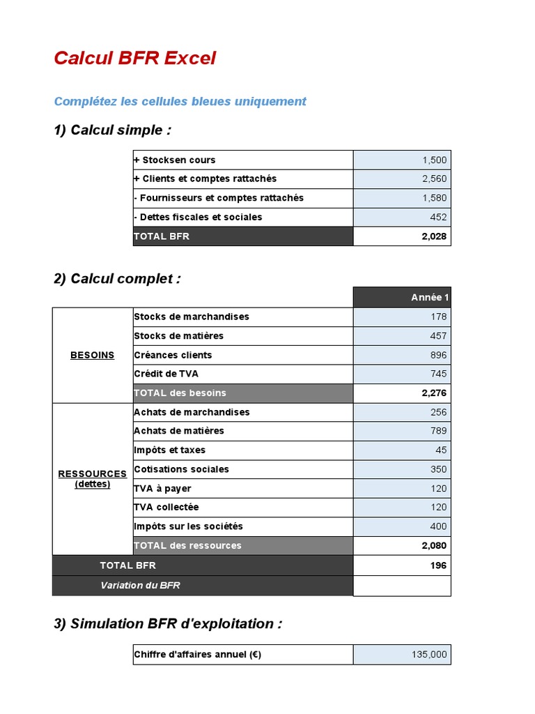 Calcul BFR Excel | PDF
