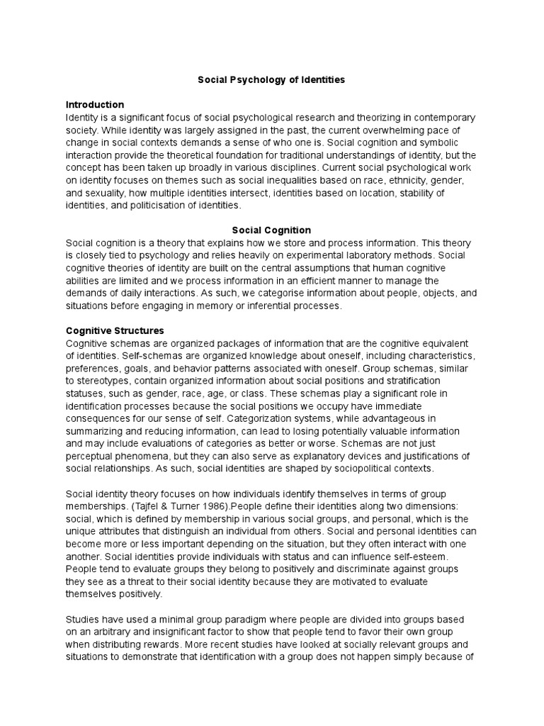Social Psychology of Identities | PDF | Identity (Social Science ...