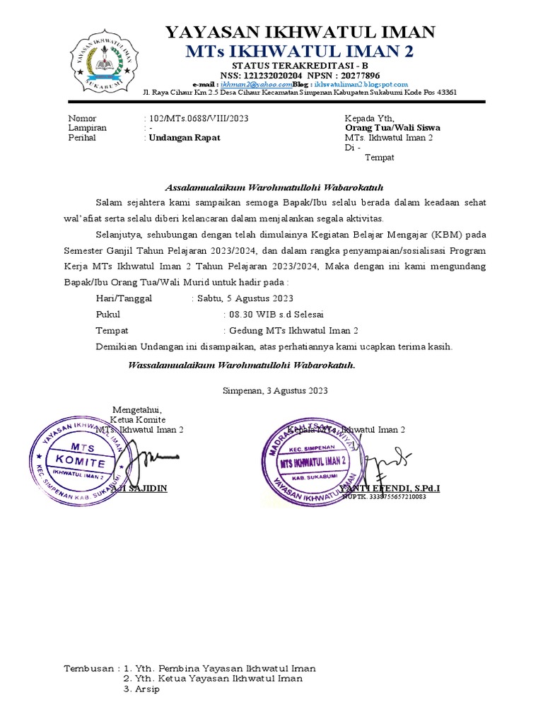 Surat Undangan Rapat Awal Tahun 20232024 | PDF Surat Undangan Rapat Awal Tahun 20232024 | PDF