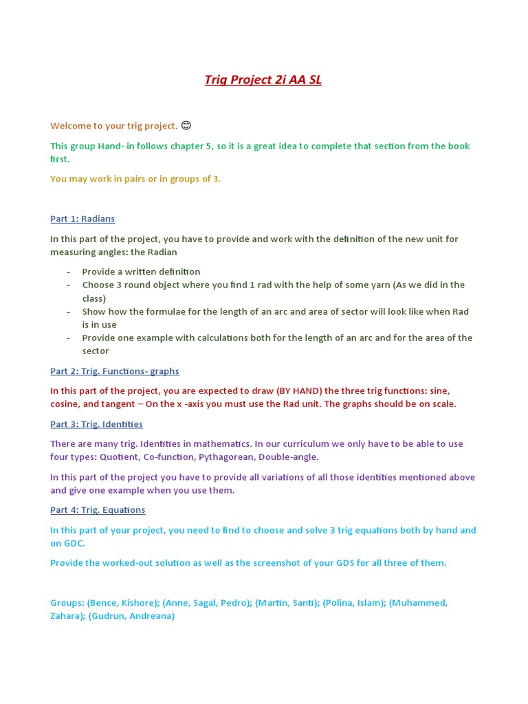 Trigonometry Project: Radians & Functions | PDF