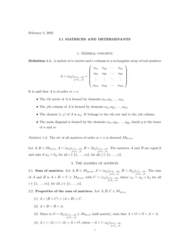 Ch1-1 Matrices Ingles | PDF | Matrix (Mathematics) | Determinant