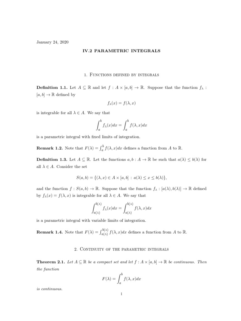 Ch4-2 Parametric Integrals | PDF | Integral | Mathematical Relations