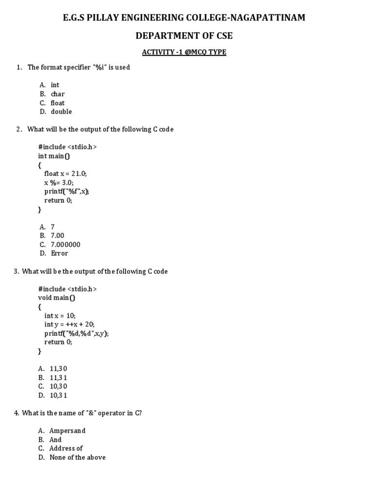 MCQ@1 | PDF | C (Programming Language) | Control Flow