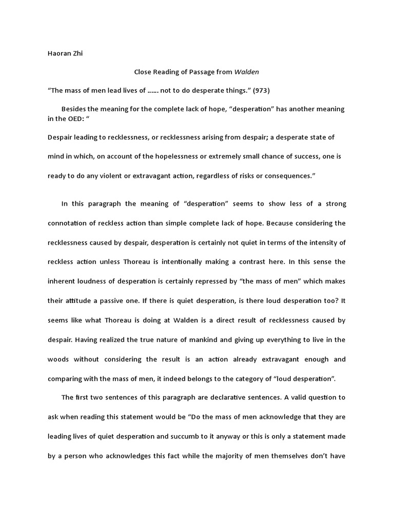 Close Reading | PDF | Walden | Henry David Thoreau