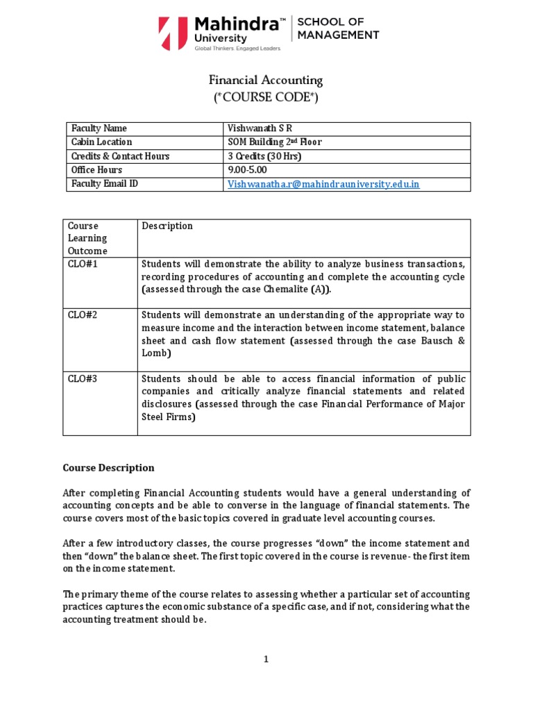 Financial Accounting Course Guide | PDF | Financial Statement | Accounting