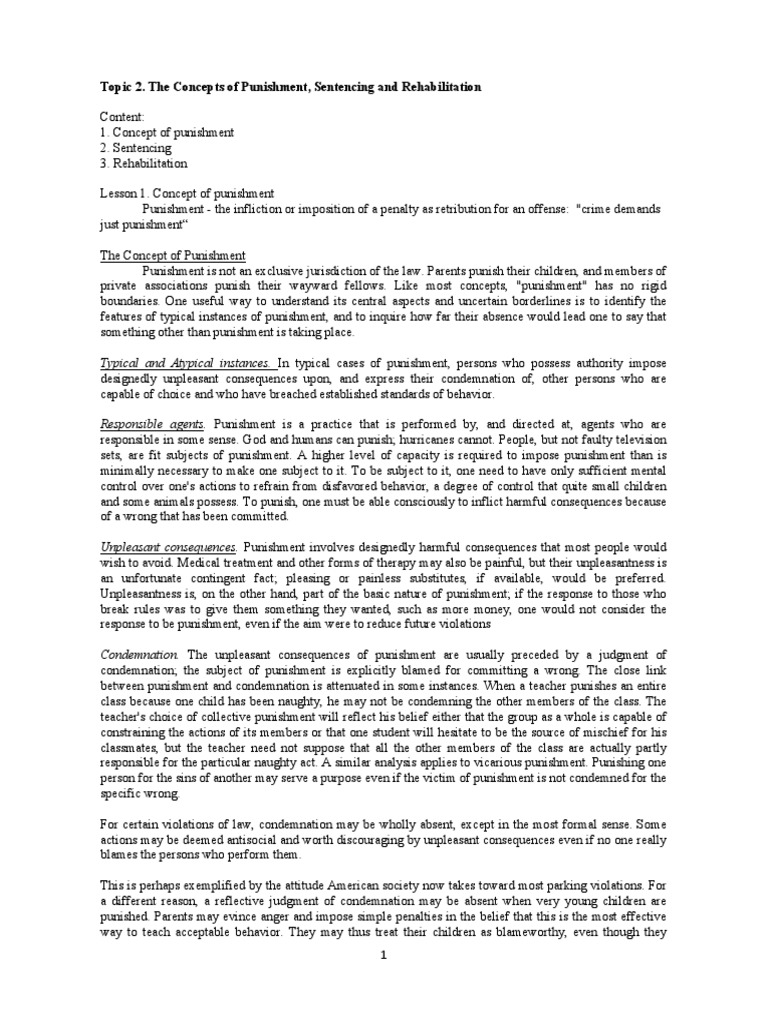 Topic 2. The Concepts of Punishment Sentencing and Rehabilitation | PDF | Probation | Punishments