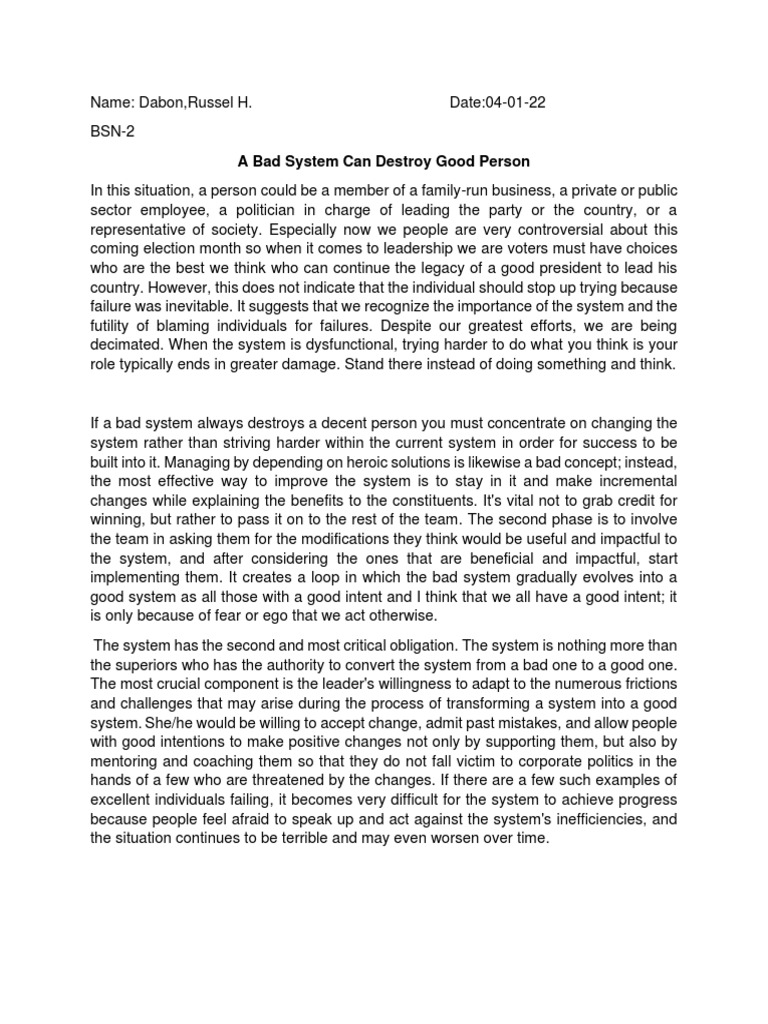 A Bad System Can Destroy Good Person | PDF | Economies