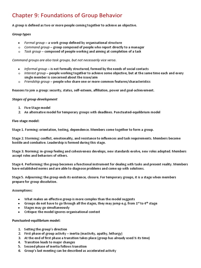 Foundation of Group Behaviour: OB Compiled Notes | PDF