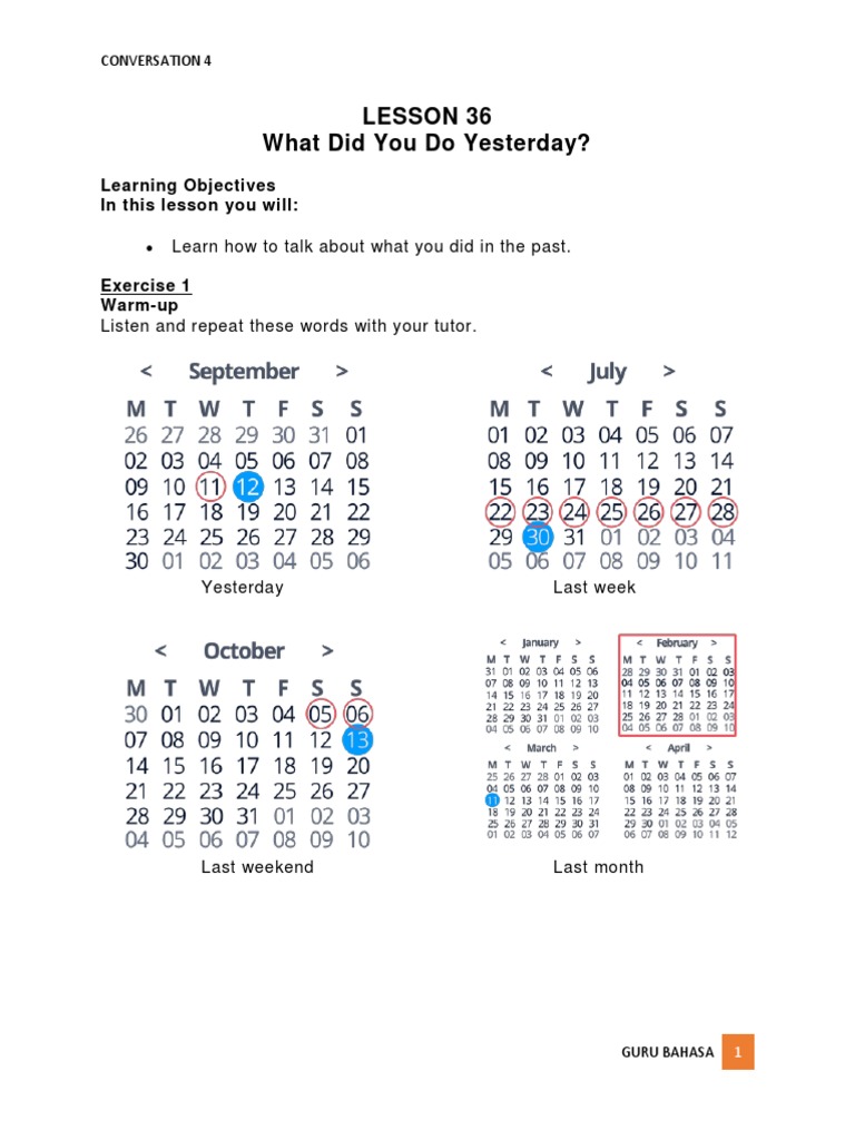 LESSON 36 What Did You Do Yesterday | PDF