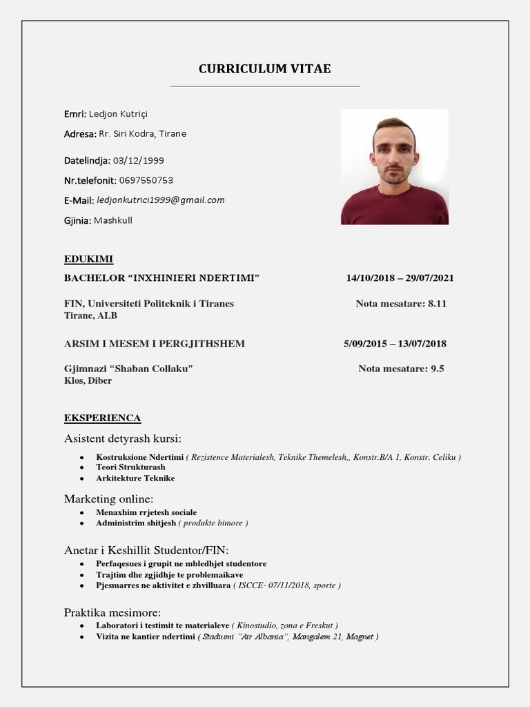 Ledjon Kutrici - Curriculum Vitae PDF | PDF